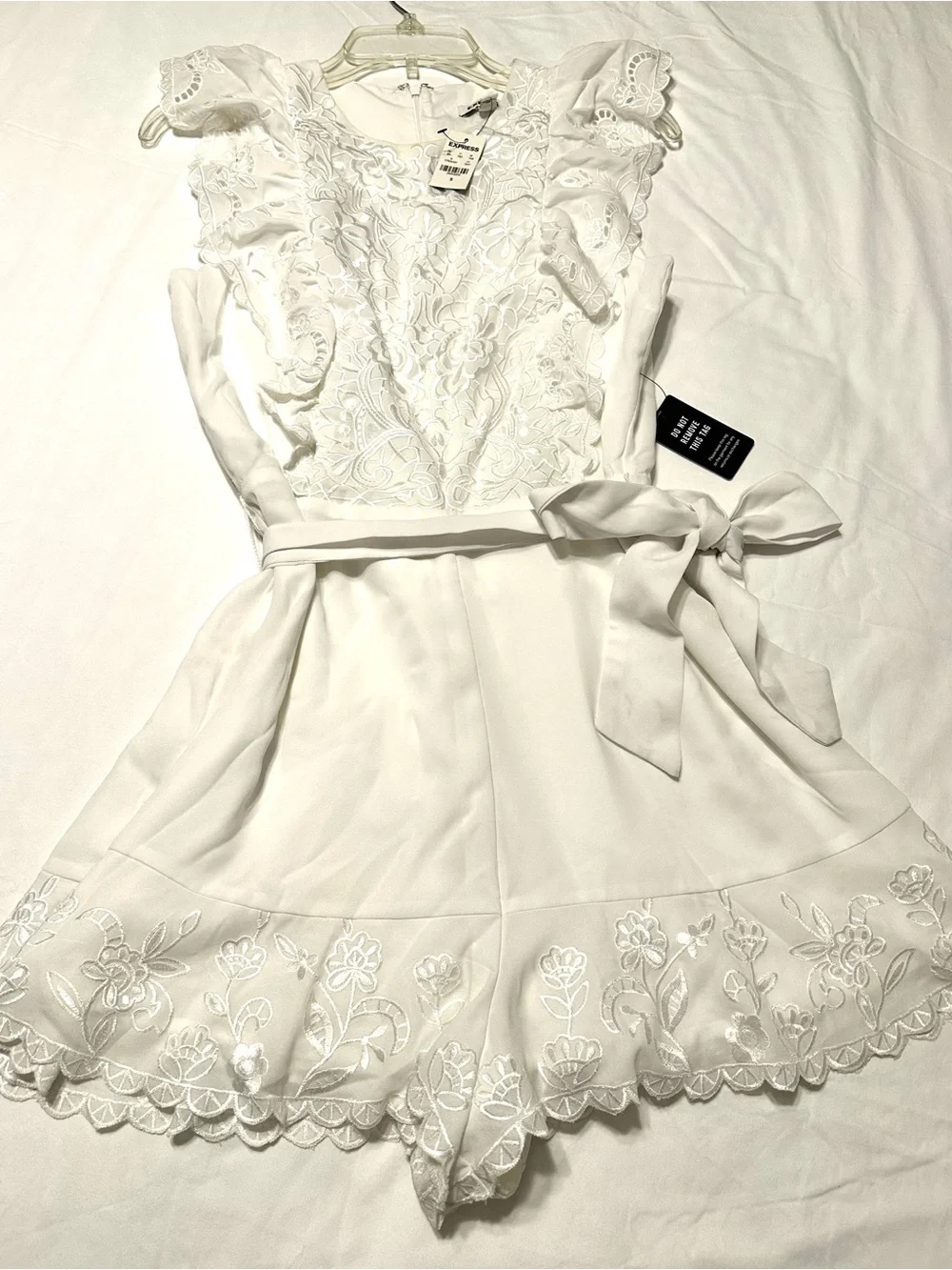 Express | Pants & Jumpsuits | Express White Lace Flutter Sleeve Romper ...